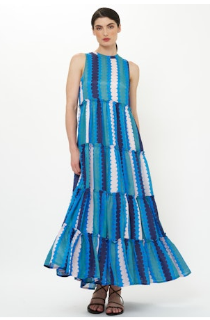 Ruffle Tiered Maxi - Meko Blue – Angela Woods Interiors